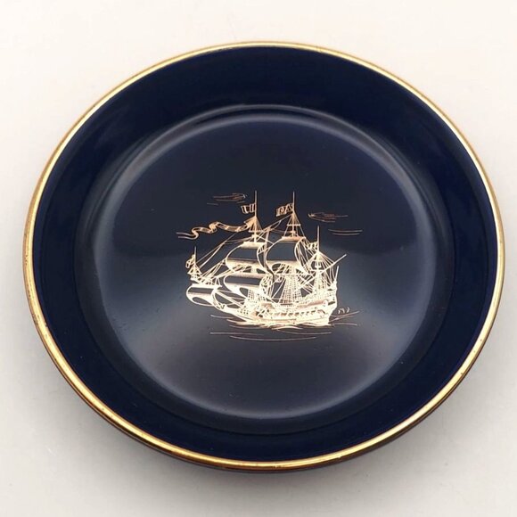 Vintage | Accents | Vintage Cobalt Blue Porcelain Trinket Dish W Gold ...